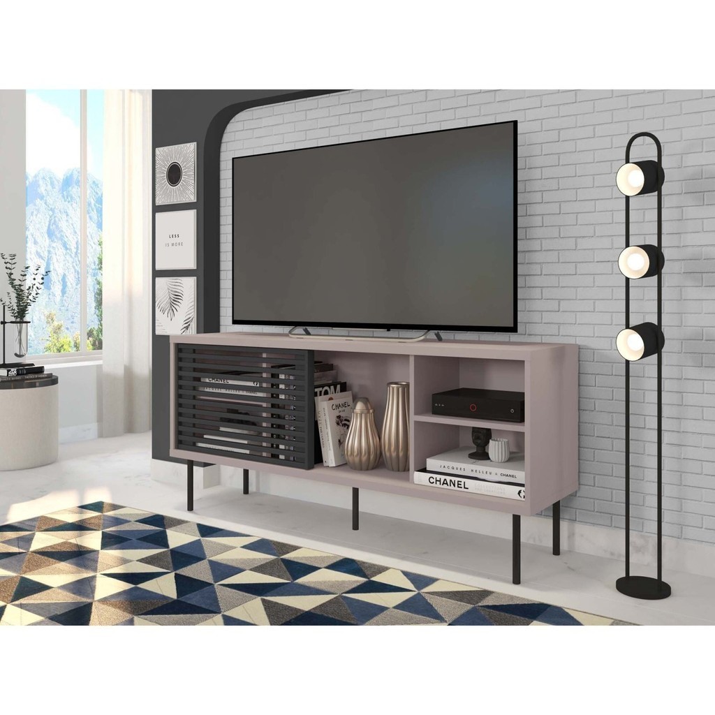 Rack para TV até 55 Polegadas Industrial 136cm em BP Porta Ripada Multiverso Caemmun Preto ...