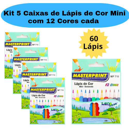 Kit 5 Caixas de Lápis de Cor Mini Caixa com 12 Cores cada Sextavado ...