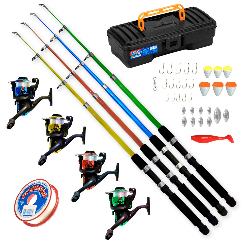 Kit Pescaria Vara de Pesca Telescópica 1.65m e Kit de Acessórios Conjunto Vara Molinete com ...