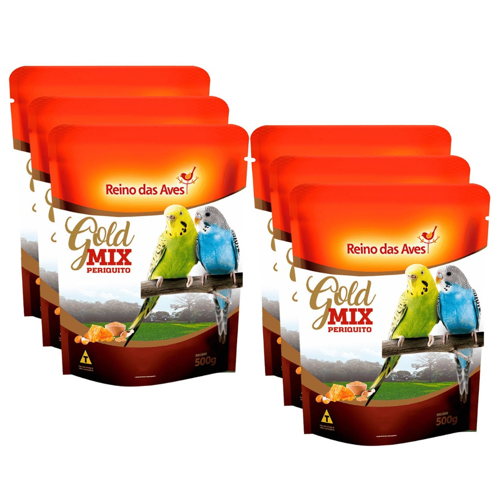 KIT COM 6 UND PERIQUITO GOLD MIX 500G - REINO DAS AVES | Shopee Brasil