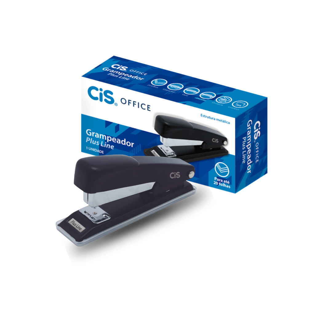 Grampeador Metal Plus Line para 20 Folhas Cis | Shopee Brasil
