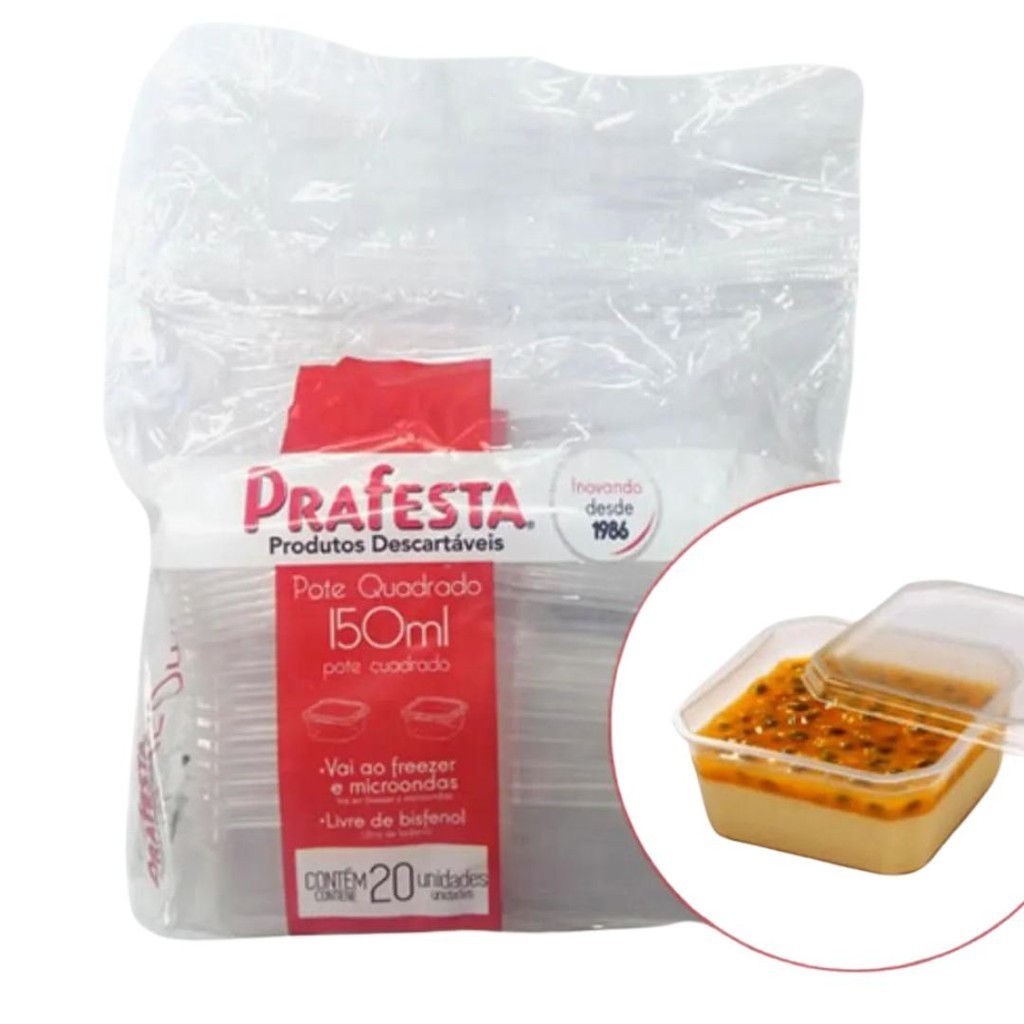 Pote Descartável, Prafesta, 150 ml, Quadrado, Com Tampa, Pacote com 20 Unidades | Shopee Brasil