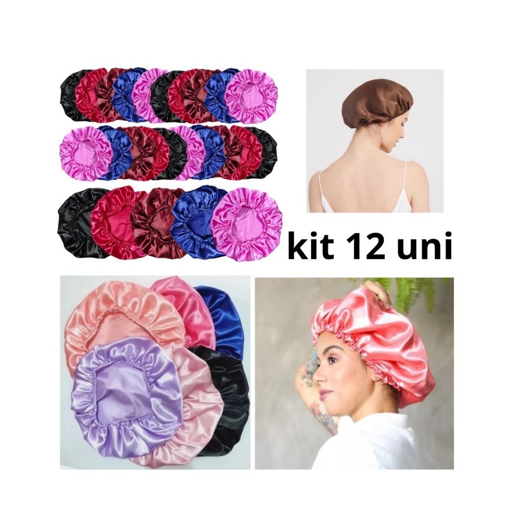 Kit 12 Touca de Cetim Antifrizz Banho Cores Sortidas | Shopee Brasil