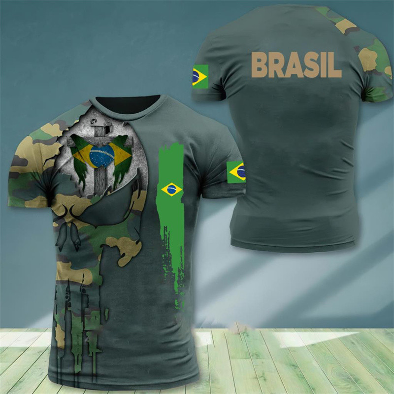 Bandeira Do Brasil Camiseta Masculina Impressão 3D Brasileiro T Camisa Verão Oversized Camo ...