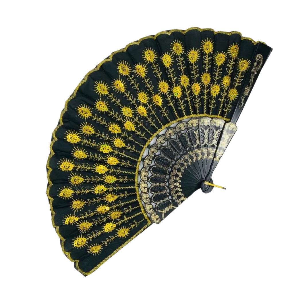 Leque Pomba Gira Ciganas 40cm Paetê Amarelo Grande Luxo | Shopee Brasil