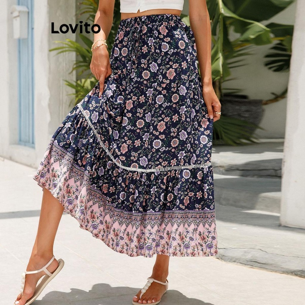 Lovito Saias Boho com flores tropicais para mulheres LNL56280 | Shopee ...