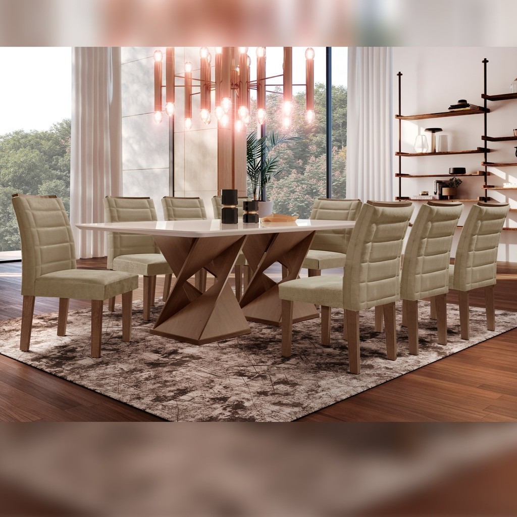 Conjunto Sala De Jantar Genova Tampo Vidro/MDF com 8 Cadeiras Genova ...