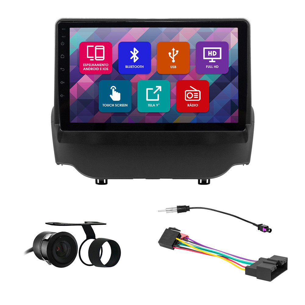 Kit Multimídia 9 Pol Ecosport 2013 2014 2015 2016 2017 Espelhamento Android Ios 2 Din Preto ...