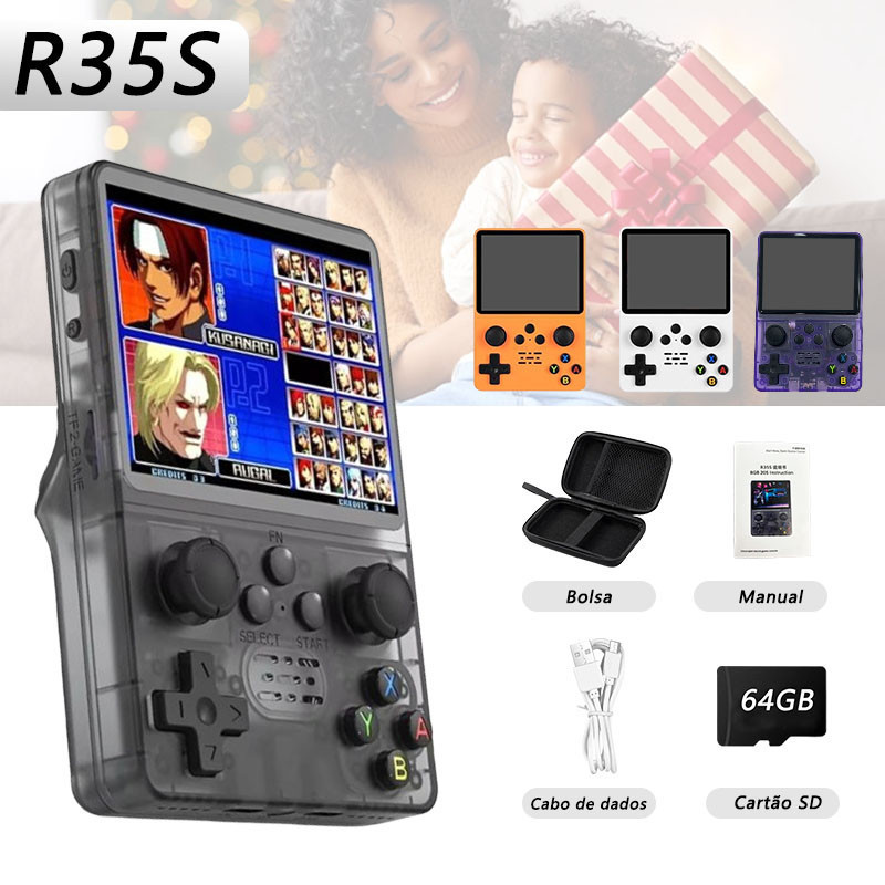 R35S ORIGINAL!!! Vídeo Game Portátil Retrô SUPORTA ATÉ DREAMCAST E PSP ...