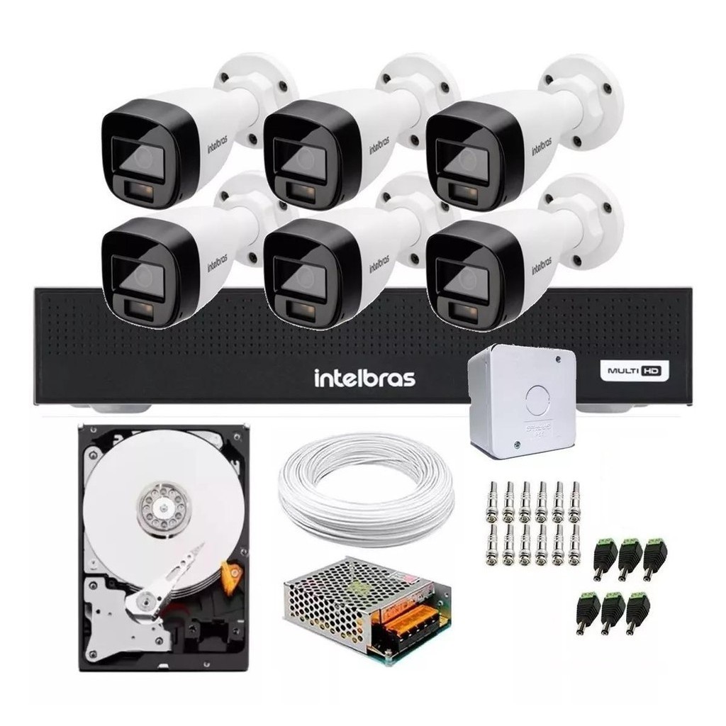 Kit 6 Cameras Intelbras VHD 1120 Full Color, Dvr Intelbras 8 Canais C ...