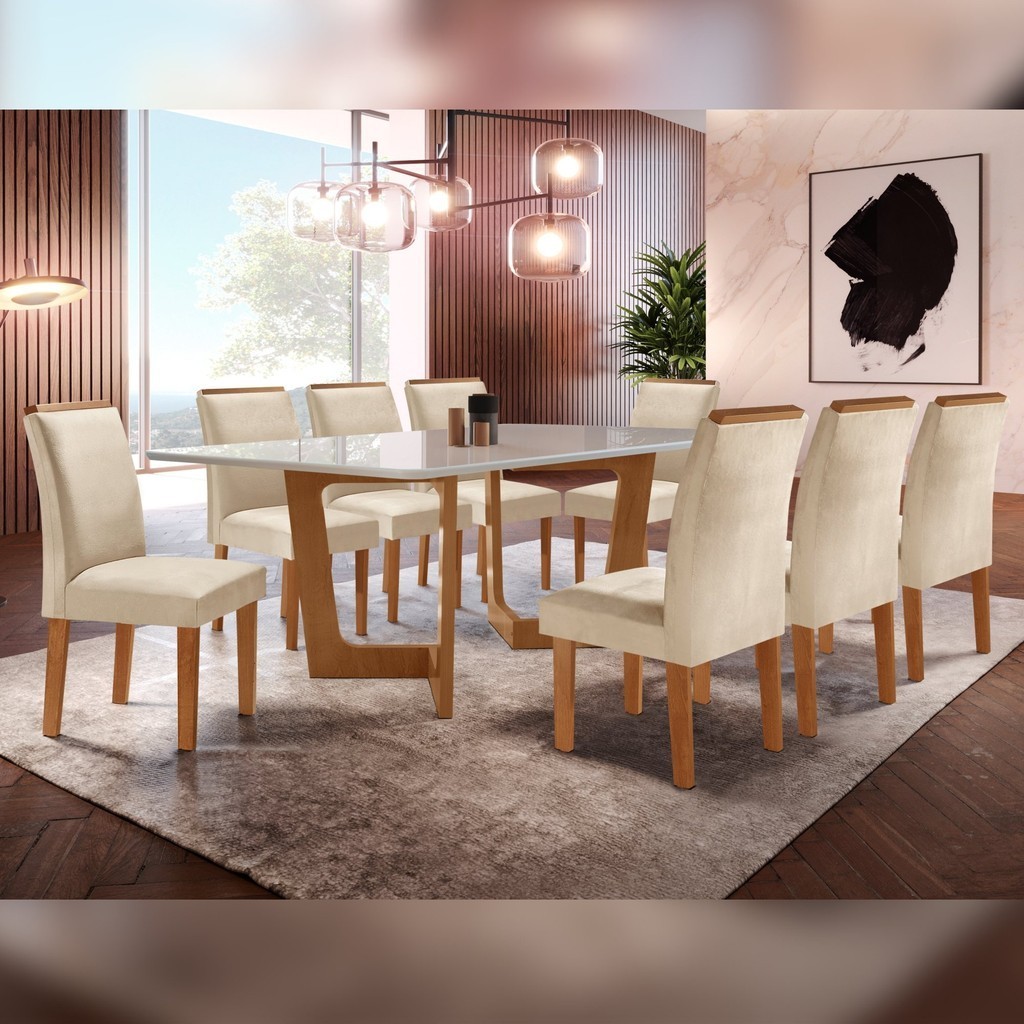 Conjunto Sala De Jantar Nápoles Tampo Vidro/MDF com 8 Cadeiras Luísa ...
