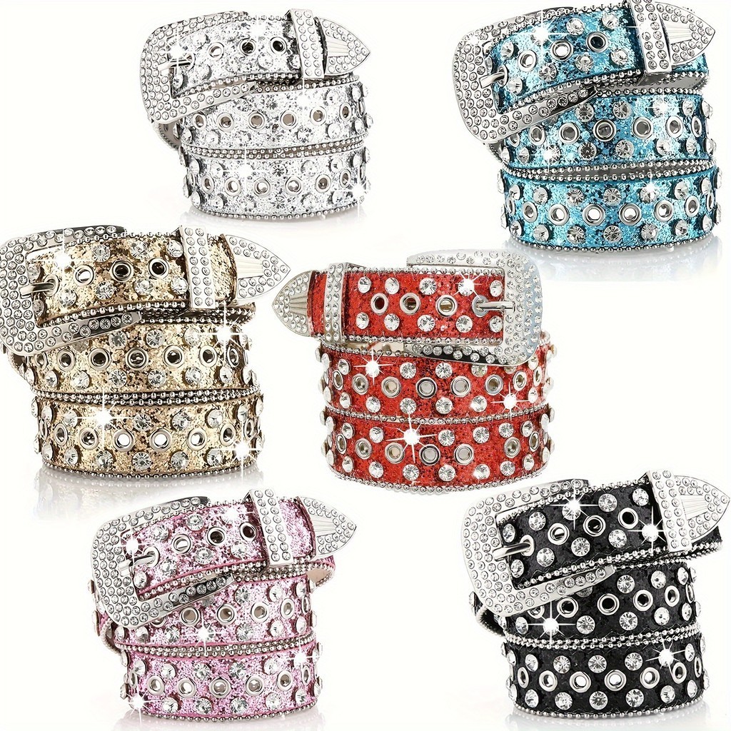 Cinto Hip Hop Rhinestone Y2K Cintos Trendy Cor Sólida Cintilante PU De ...