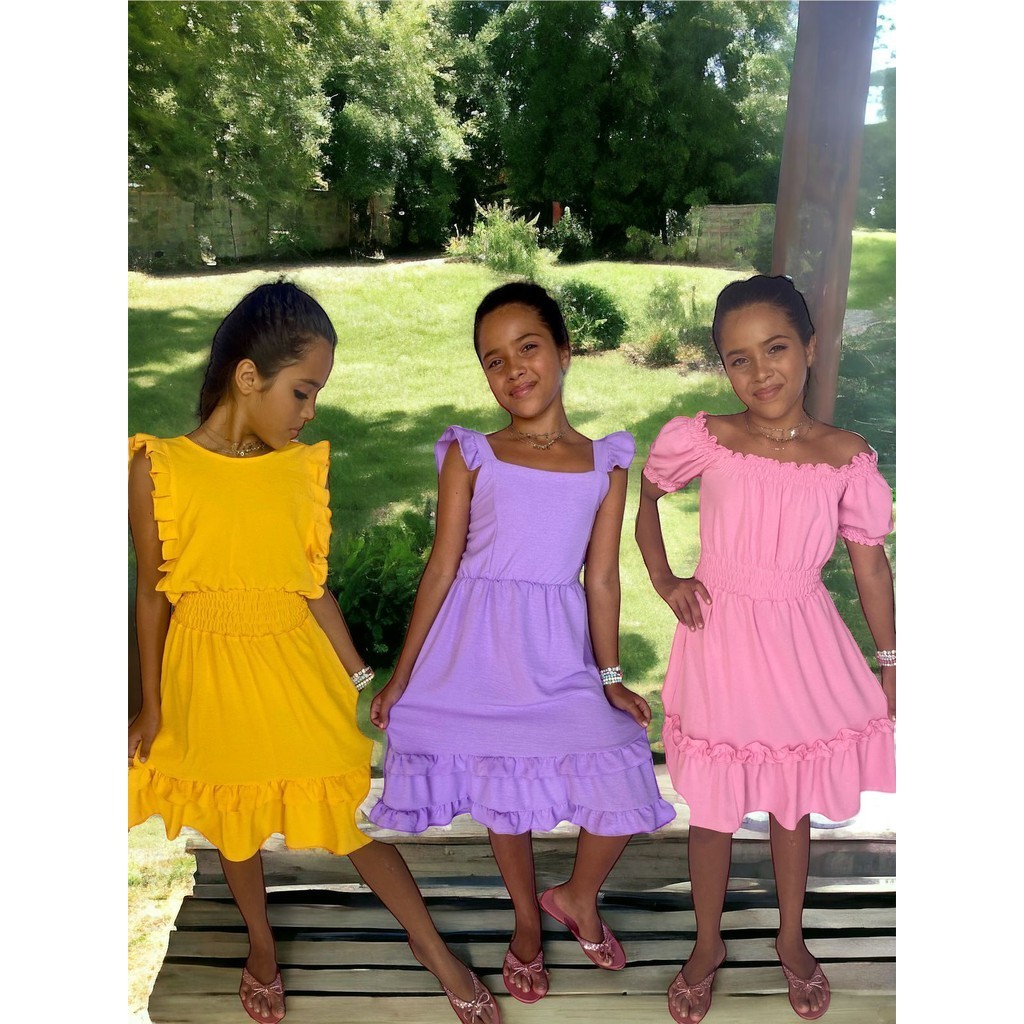 Kit 3 Vestidos Meninas SOFIA, JULIETTE, LUNNA Infantil/Juvenil MODA ...