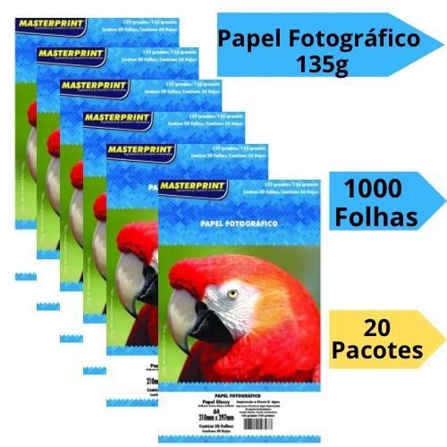 Papel Fotográfico A4 135g 1000 Folhas Glossy Brilhante Resistente a ...