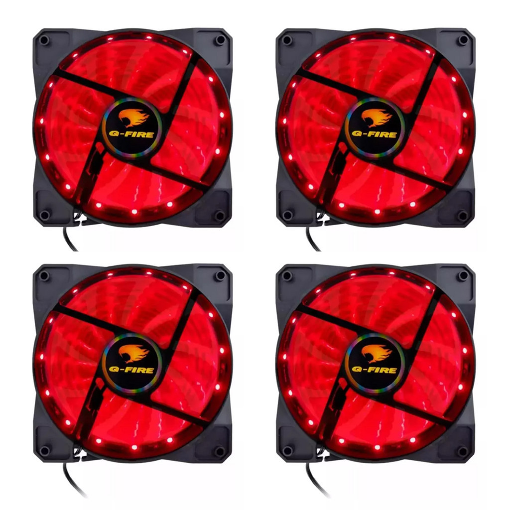Kit 4 Fan Cooler Gamer Led Vermelho 120x120mm | Shopee Brasil