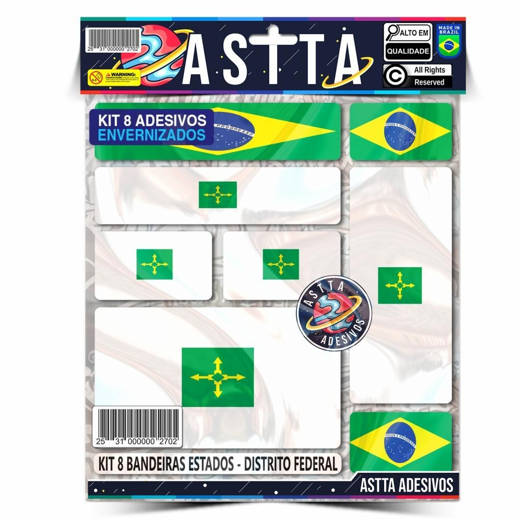 Kit 8 Bandeiras Estados Envernizado Distrito Federal Emblema Adesivo de ...