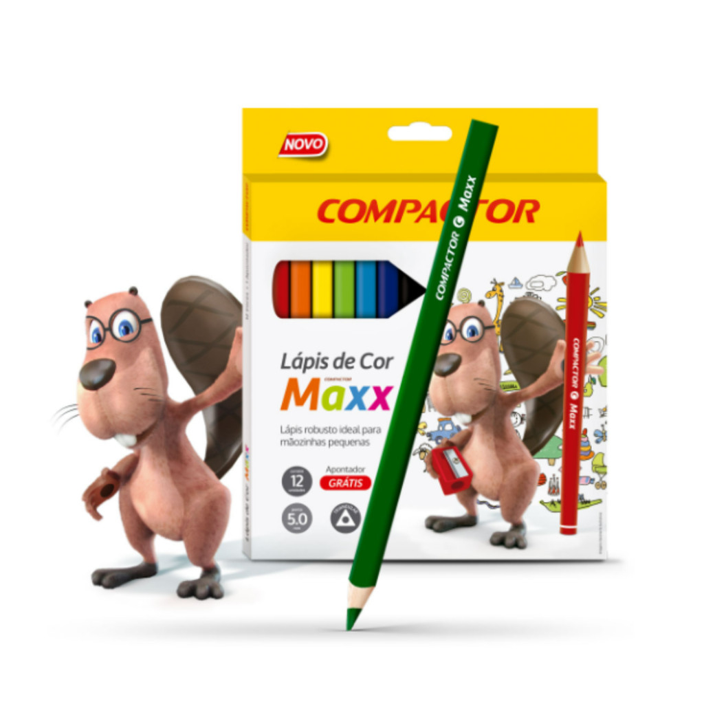 Lápis de Cor Jumbo Maxx Compactor 12 Cores Triangular Ponta 5.0mm com Apontador | Shopee Brasil