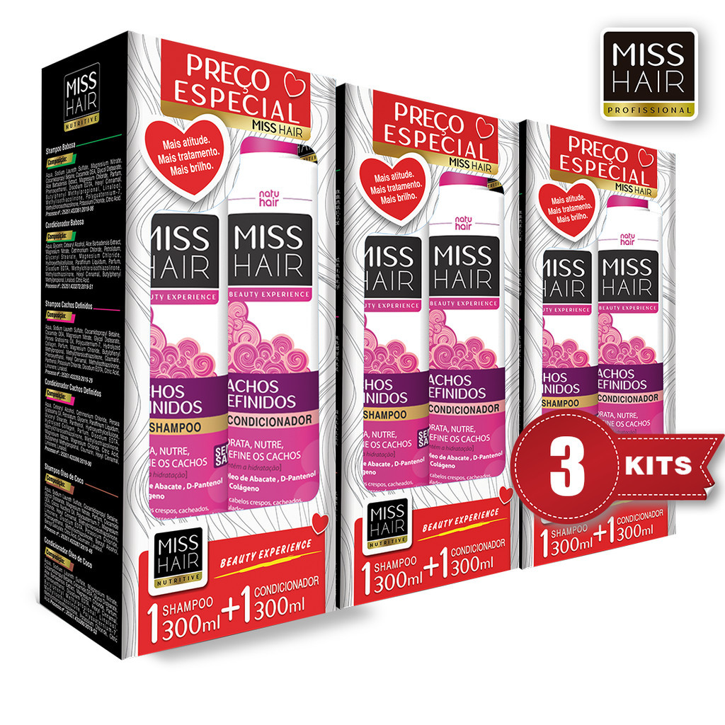 3 Kits Shampoo + Condicionador Cachos Definidos Miss Hair. | Shopee Brasil