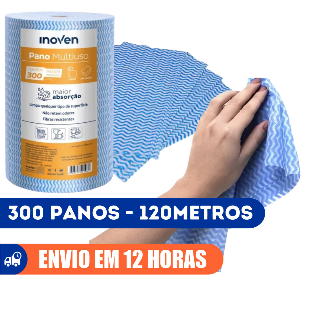 Pano Multiuso Rolo 120m 300 Panos Azul Inoven | Shopee Brasil