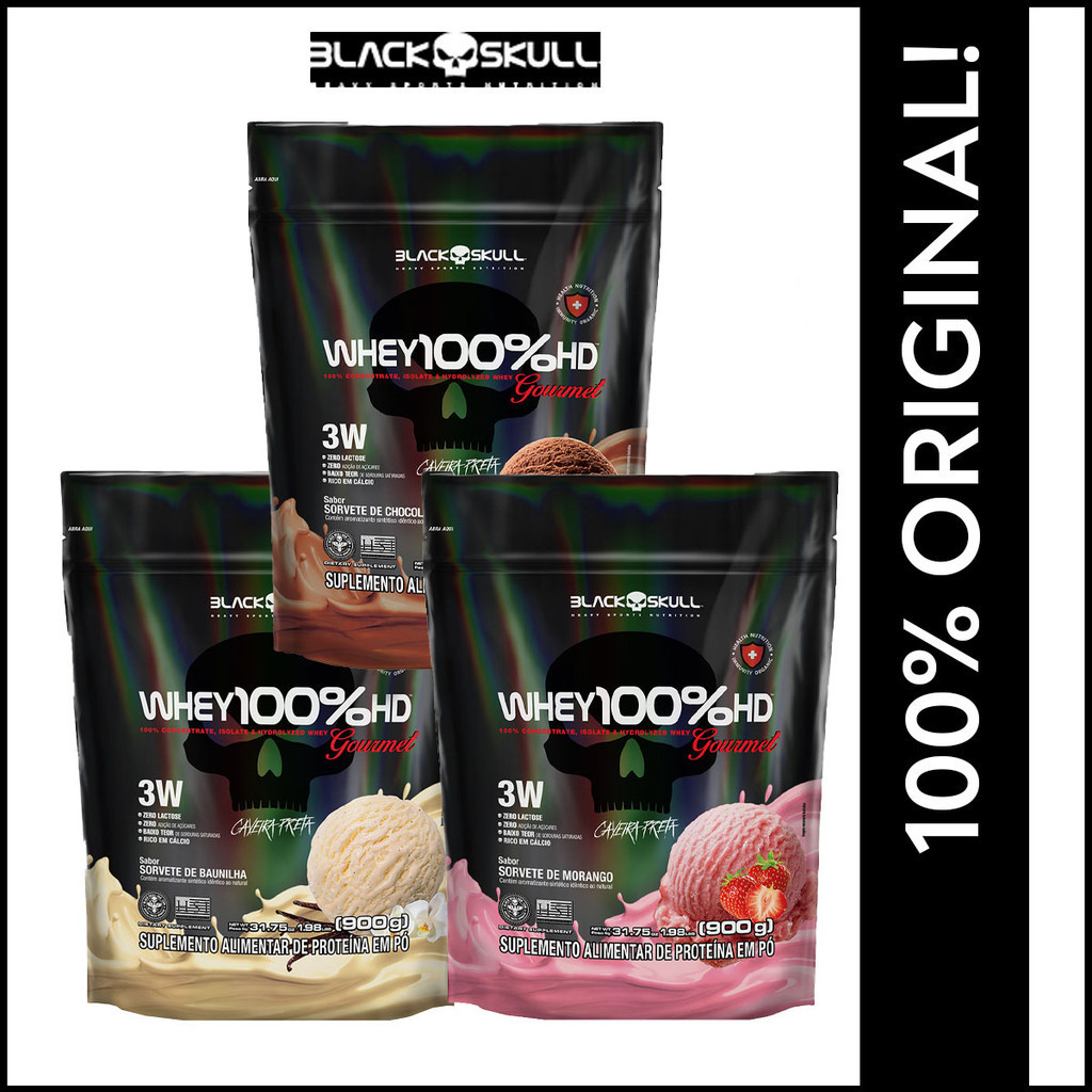 Whey Protein ZERO LACTOSE Black Skull REFIL 100% Hd Gourmet 900g | Shopee Brasil