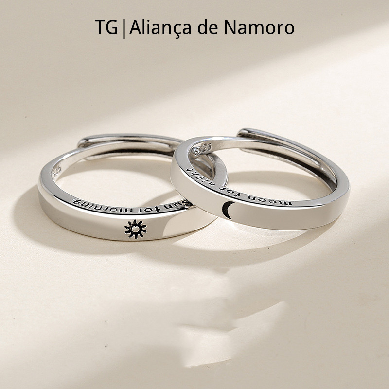 Sun Moon Star Casal Anel Simples Versão Coreana Anel Sol Lua Amor | Shopee Brasil