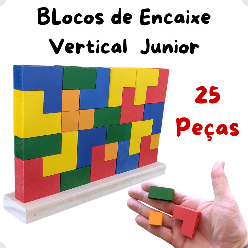Blocos De Encaixe Vertical Junior Tetris em Madeira 25 Peças Tamanho ...