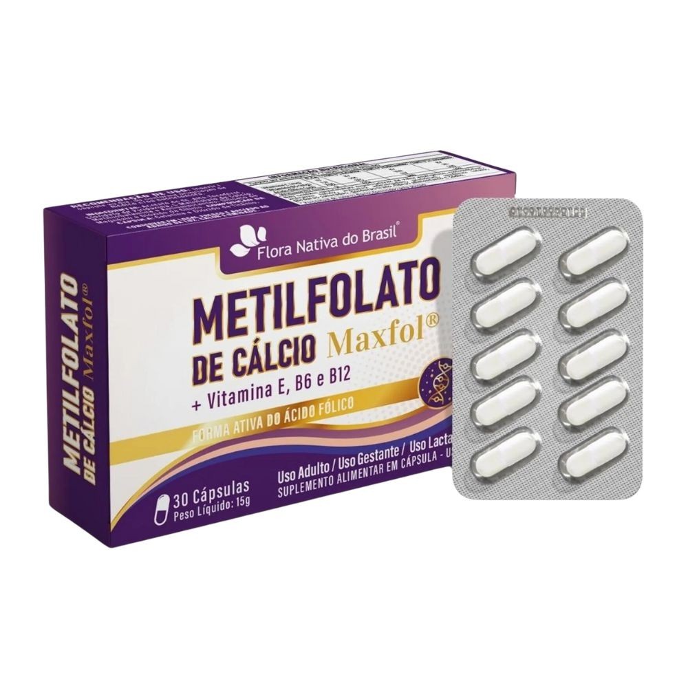 Metilfolato de Cálcio Maxfol + Vit E 10mg Vit B6 1,9mg Acd Fol 700mcg ...