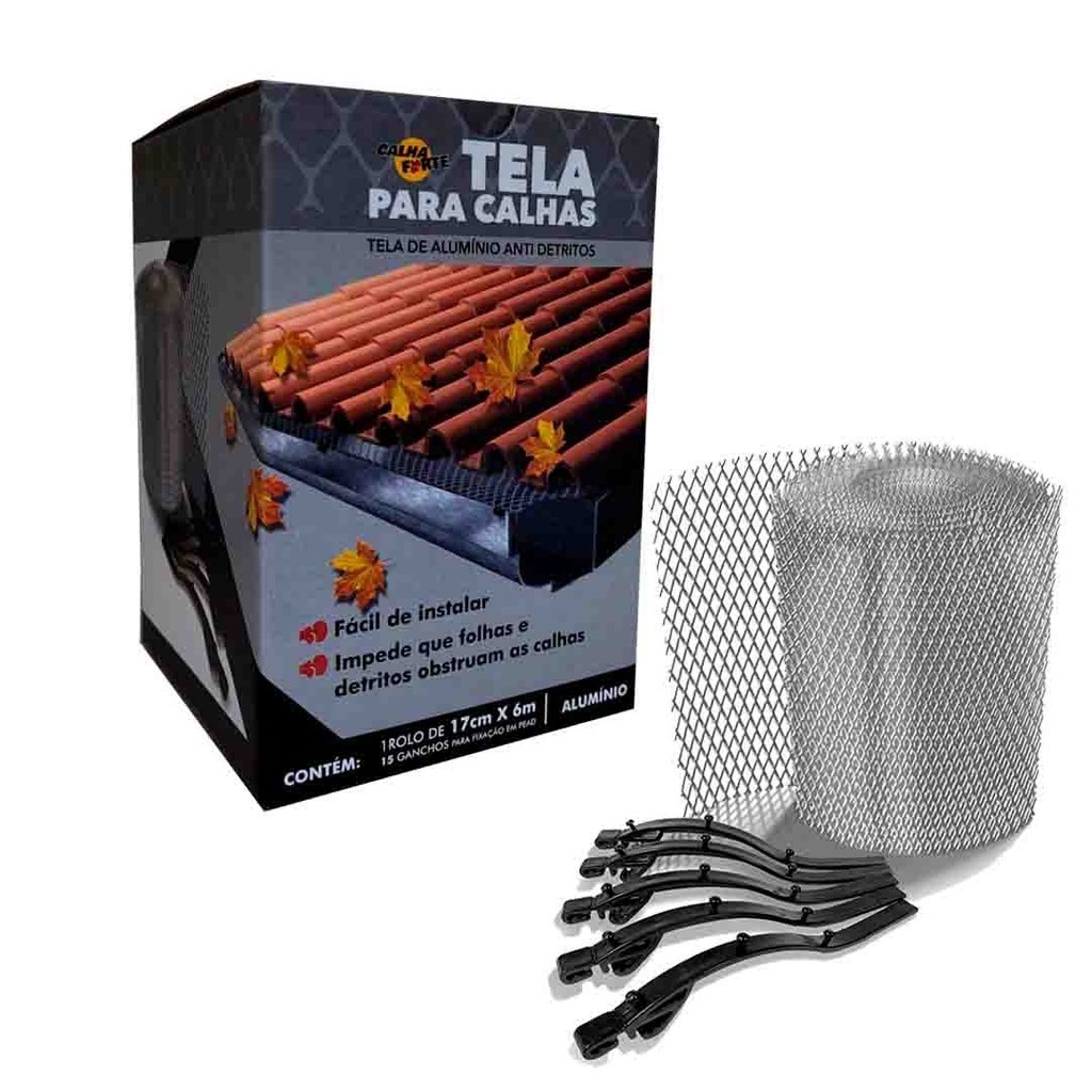 Protetor De Calha Alumínio Kit Tela+ganchos Calhaforte 16pç | Shopee Brasil
