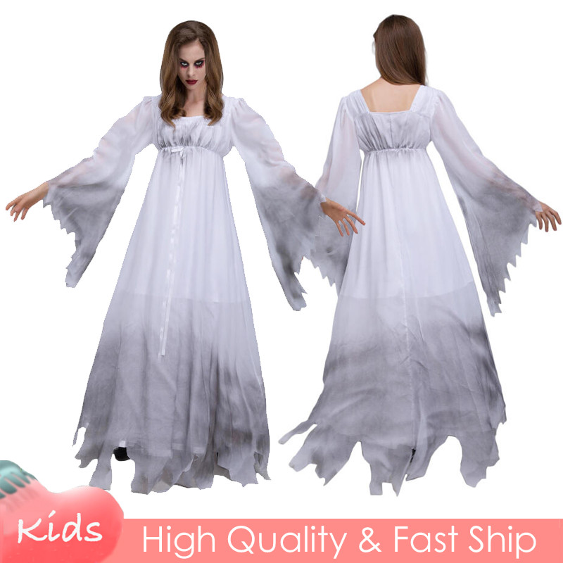 Noiva Fantasma Vampiro Vestido Branco Para Mulher Horro Zumbi Cosplay ...