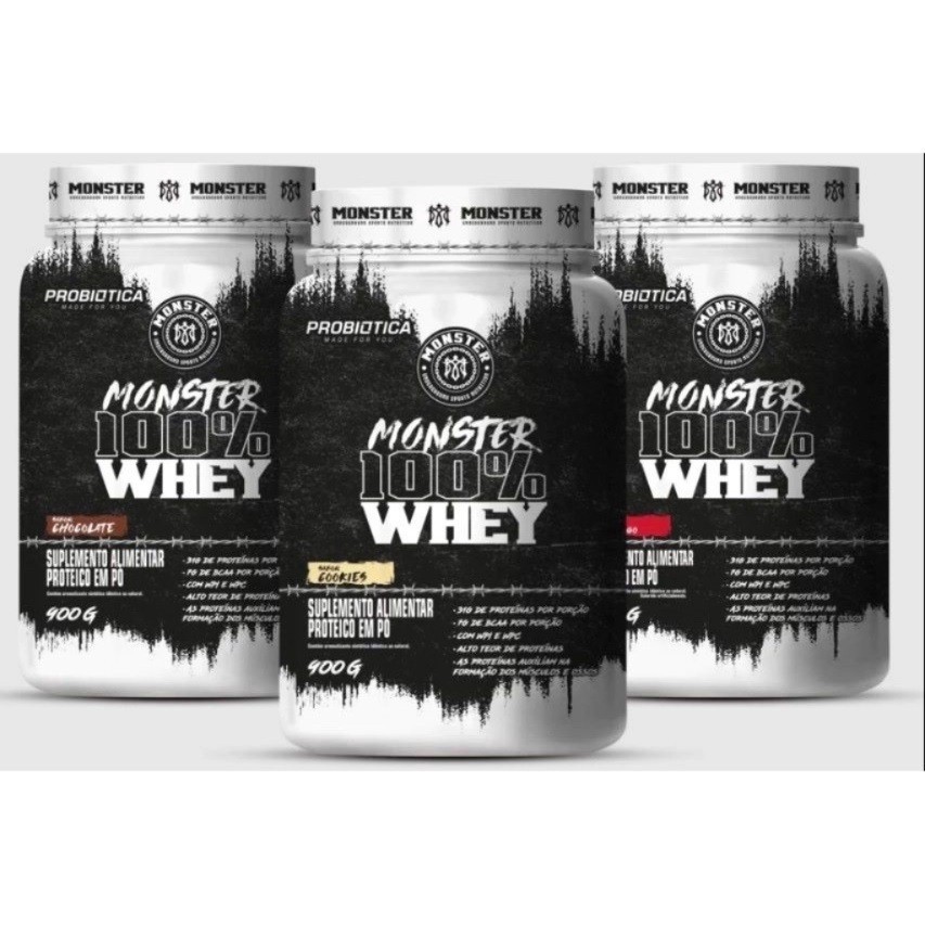 Suplemento Whey Monster 100% 900g Proteína WPC e WPI Probiótica ...