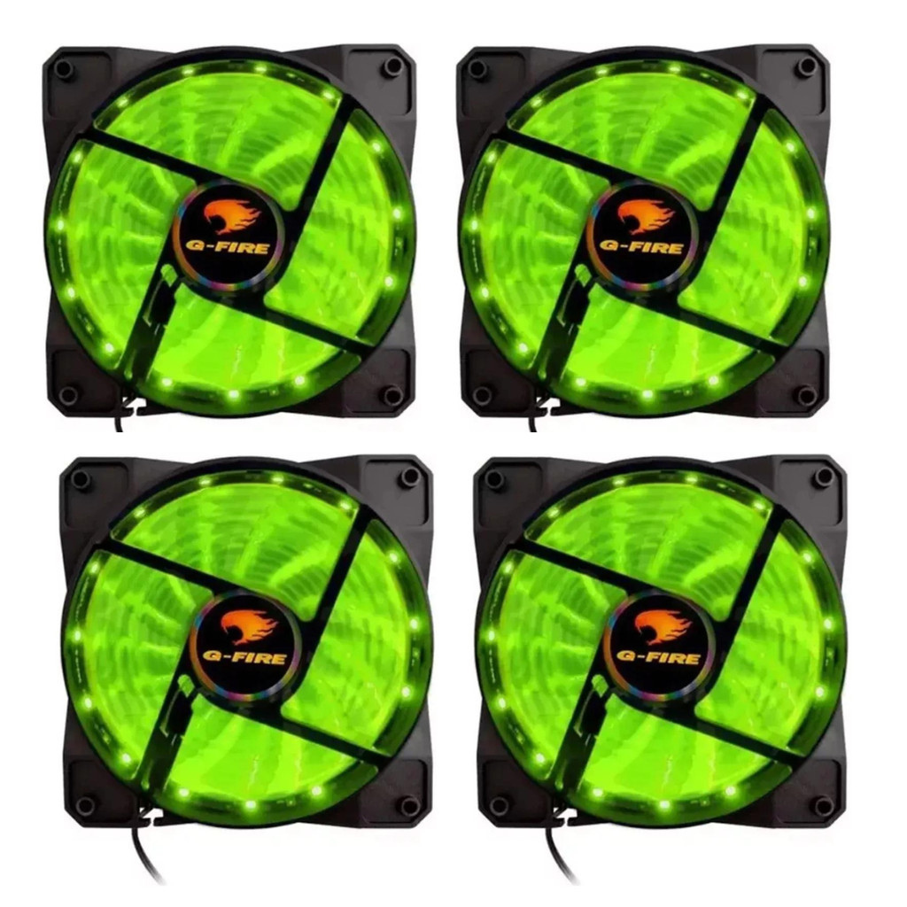 Kit 4 Fan Cooler Gamer Led Verde 120x120mm | Shopee Brasil