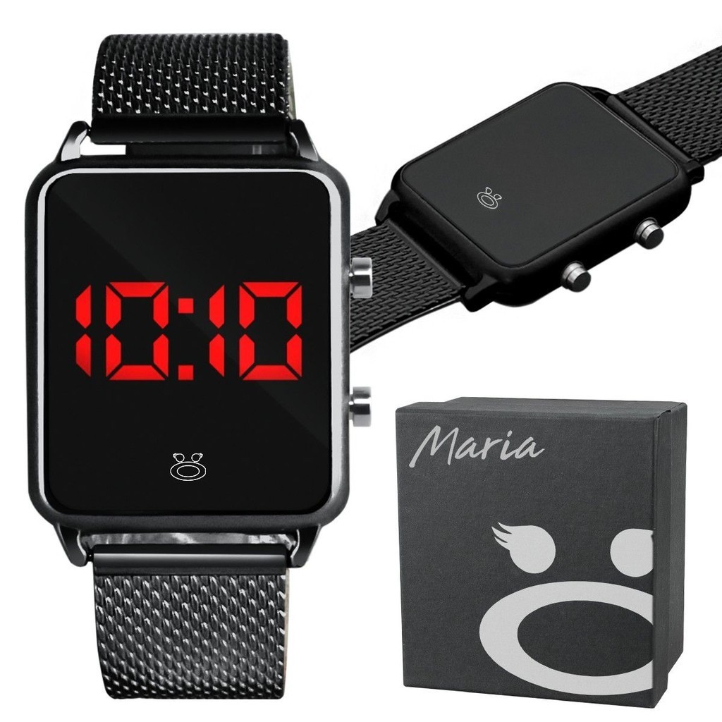 Relogio feminino digital led qualidade premium preto + caixa presente ...