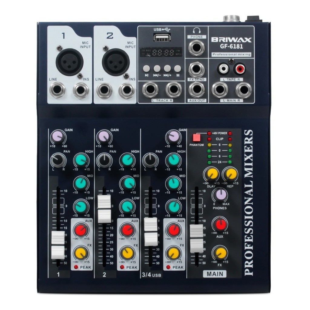 Mesa Som 4 Canais Dj delay repeat Bluetooth Usb Phantom Power 48v 110V ...