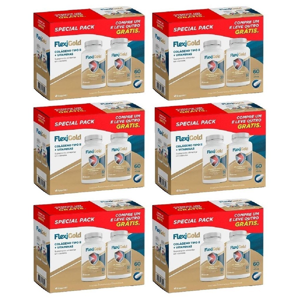 Kit 6 Packs Herbamed FlexiGold Com 60 Cápsulas Cada | Shopee Brasil
