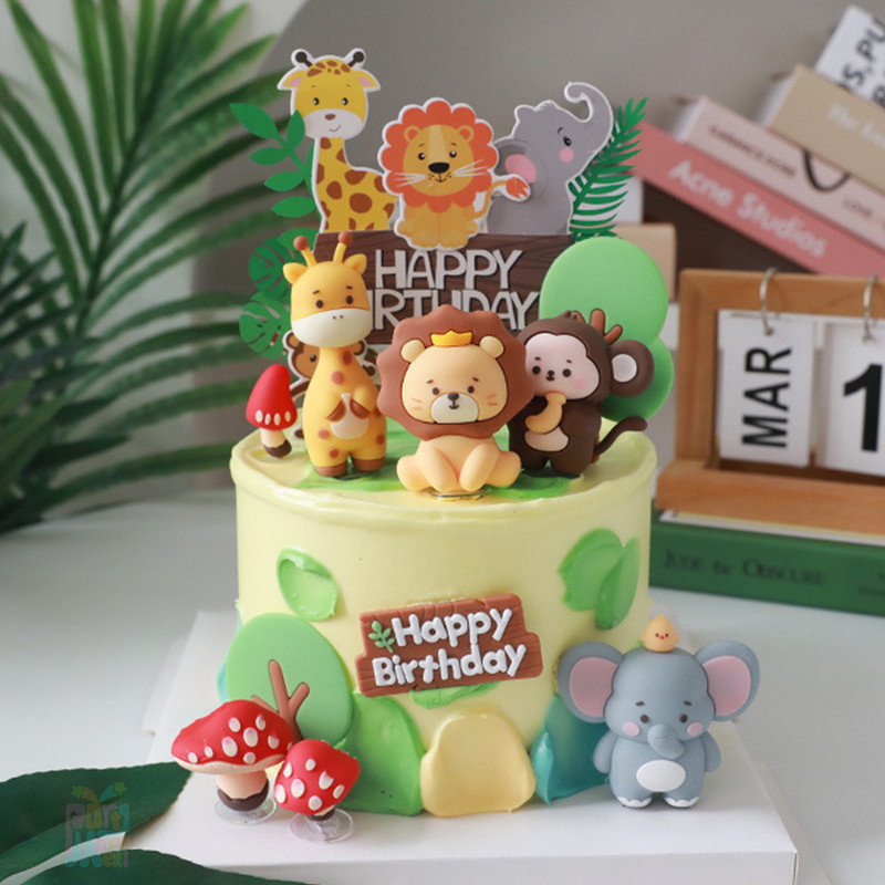 Novo Safari Animals Cake Topper Jungle Lion Elephant Monkey Para Festa ...