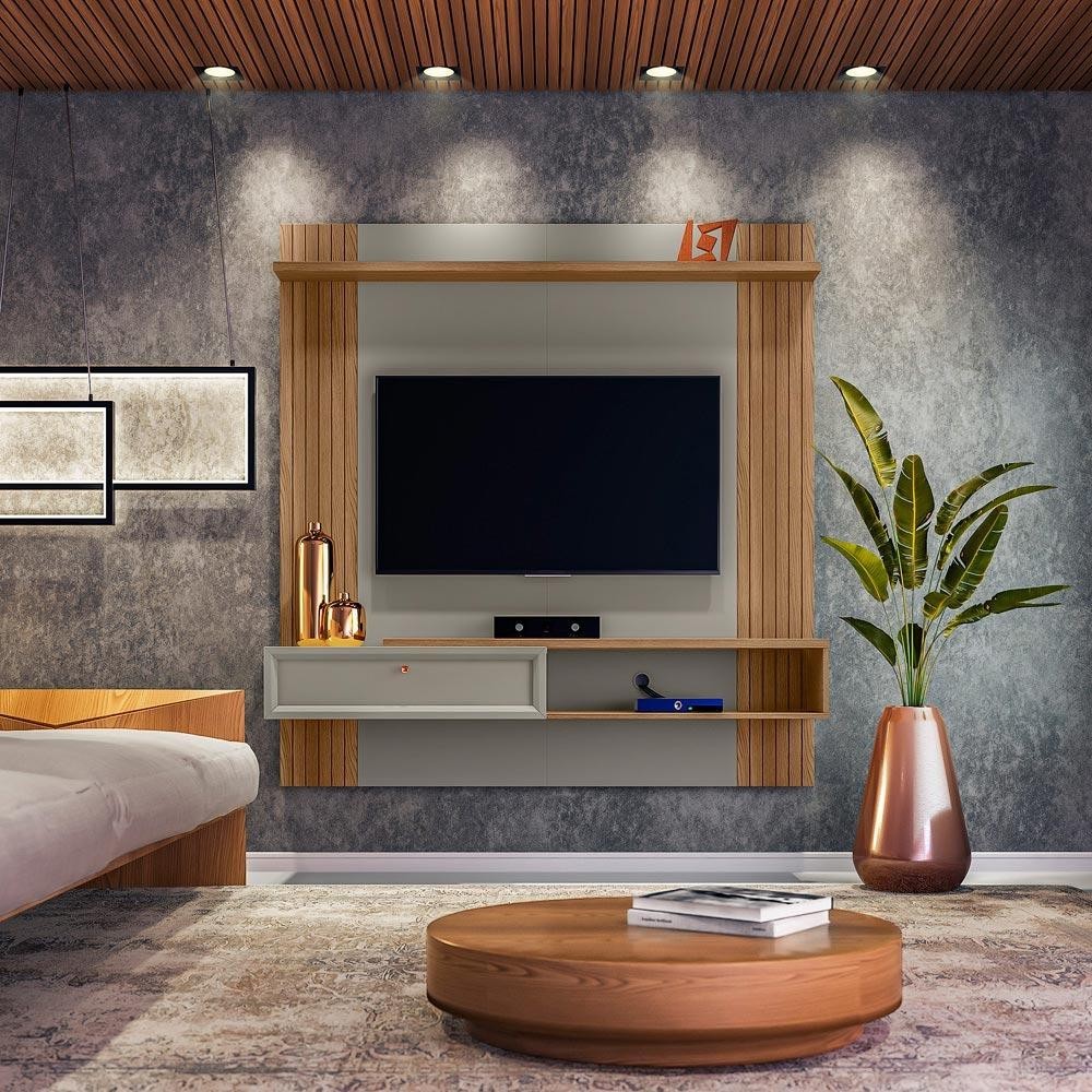 Painel Home Suspenso Frisco Detalhe Ripado para TV até 60 Amêndoa ...