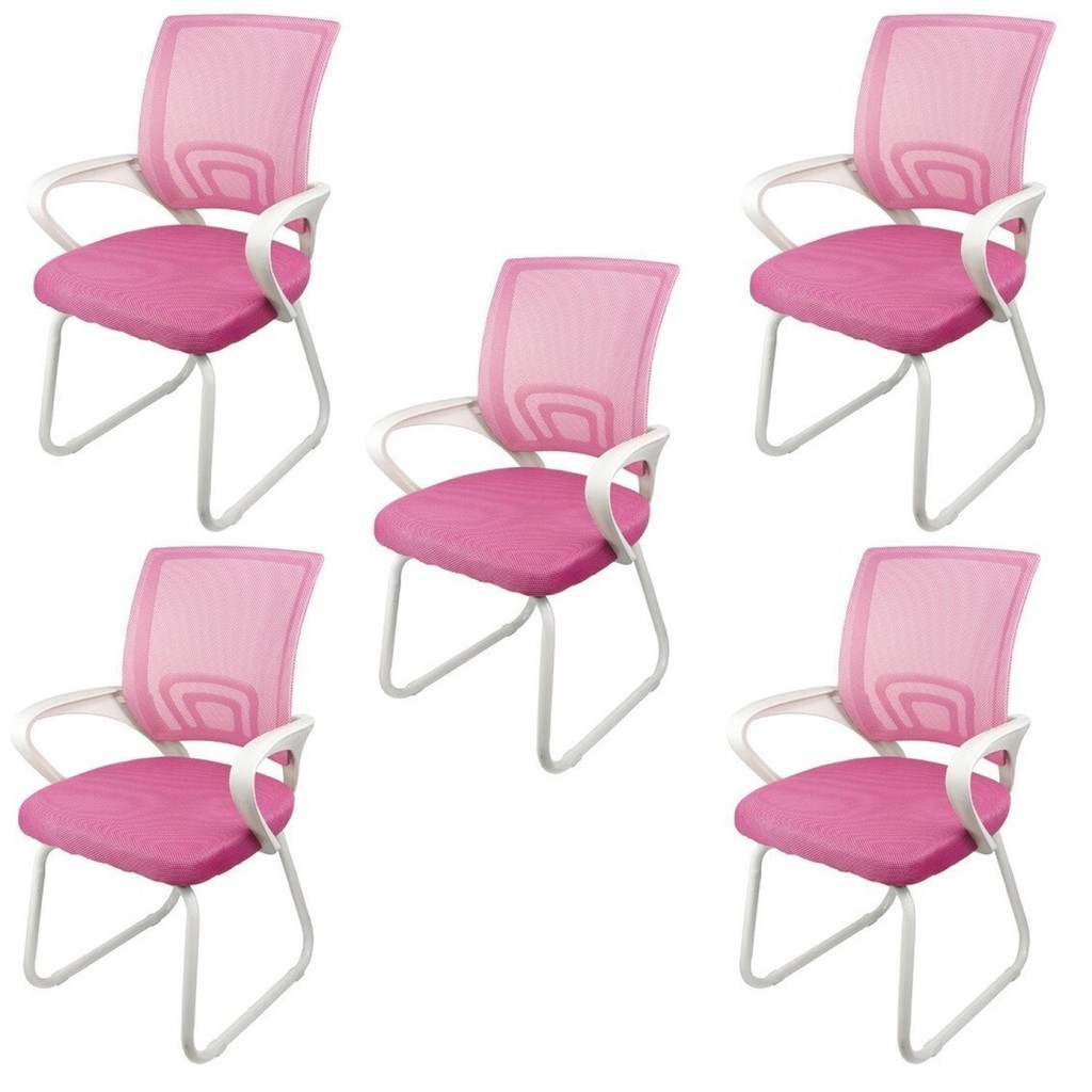 Kit 5 Cadeiras Escritório Interlocutor Fixa Tela Mesh Tok 3310 Rosa ...