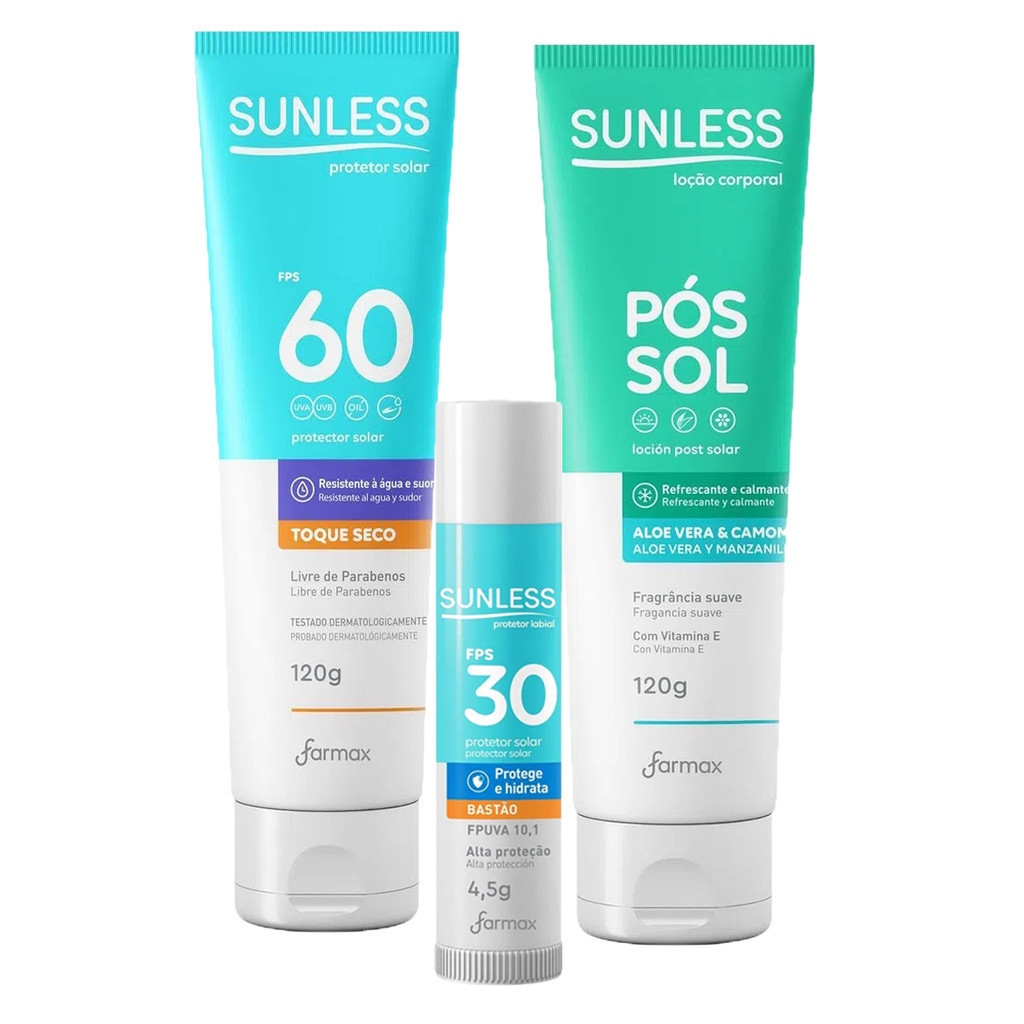 Kit Protetor Solar FPS 60 Sunless 120g + Loção Pós 120g Sunless ...