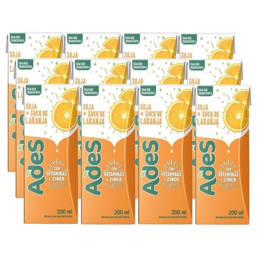 Kit 12 Bebida de Soja Sabor Laranja Ades 200ml | Shopee Brasil
