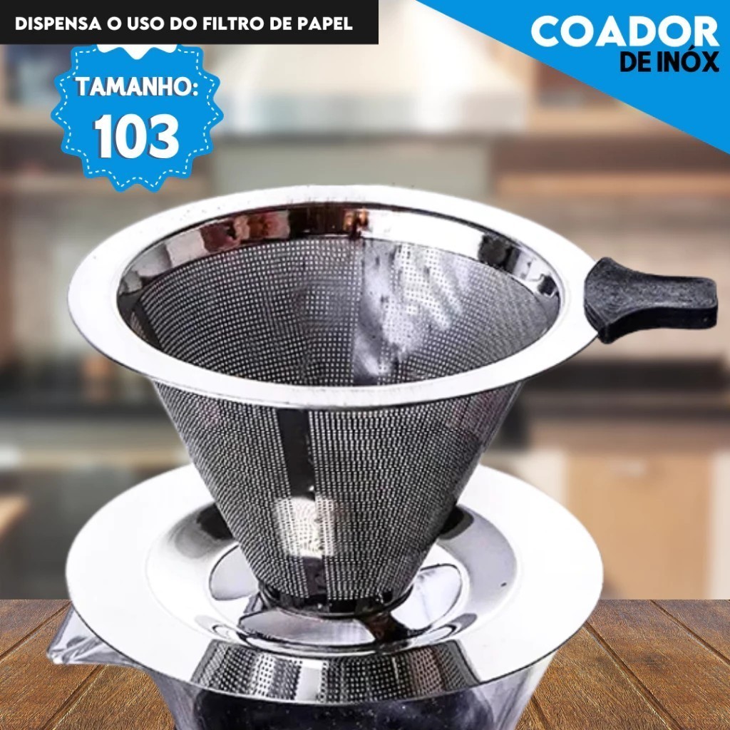 Filtro Coador De Café Inox 103 - Com Pegador em Silicone - Peneira Aço ...