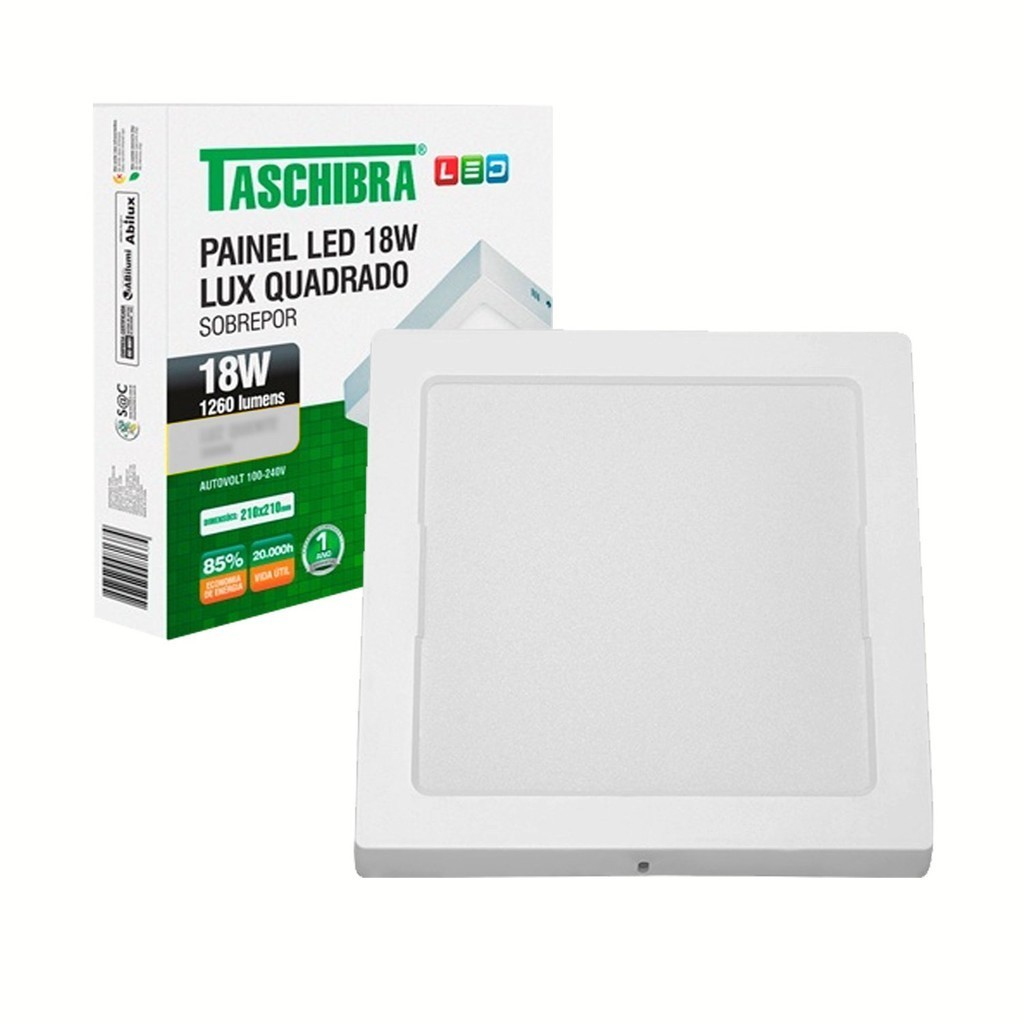 Painel de Led Quadrado Lux de Sobrepor 18W 6500K Bivolt Taschibra | Shopee Brasil