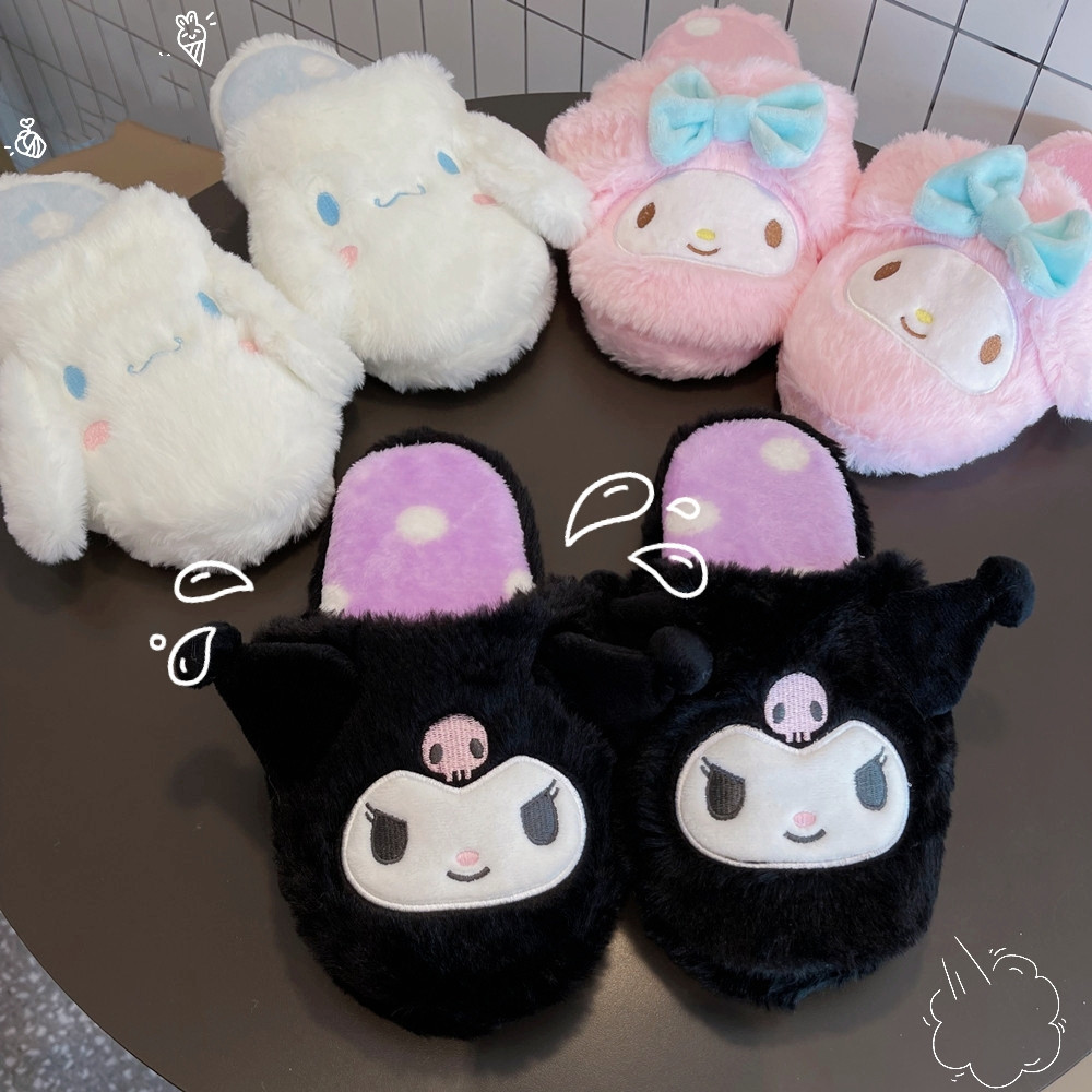 Kuromi My Melody Sanrio Cartoon Plush Slippers De Piso Inverno Quente ...