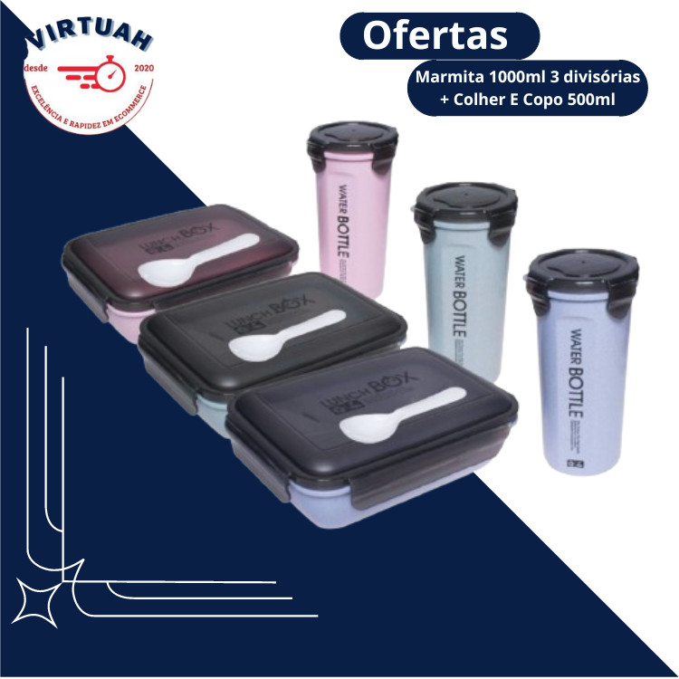 Kit Marmita Lancheira Garrafa 500 ML e Talher Adulto e Infantil Lunch ...