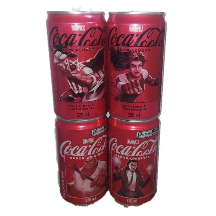Kit 4 Coca Cola Marvel Loki, Rei do Crime, She Hulk Capitão América 220 ml 2 Original e 2 Sem ...