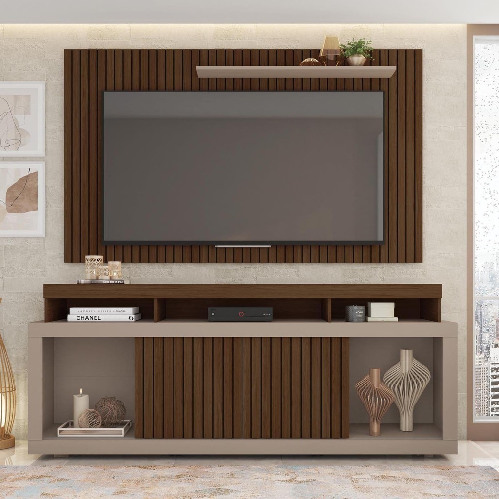 Rack com Painel Para TV de até 65 Polegadas 2 Portas Ripado Esmeralda Havana/Fendi | Shopee Brasil