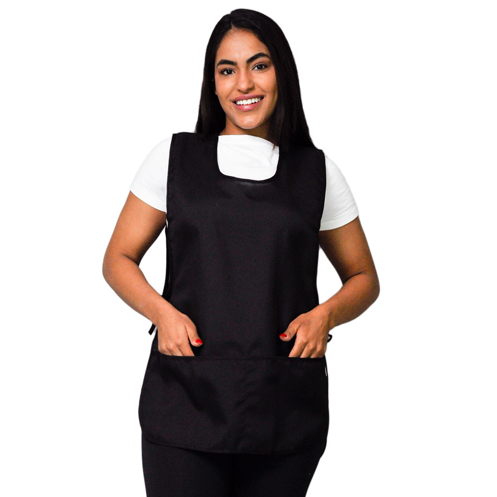 Kit 3 Avental Bata Preto Oxford Liso Frente e Costa Com 2 Bolsos ...