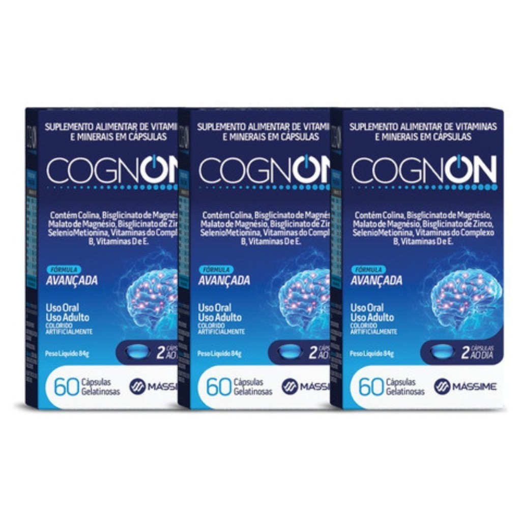 KIT 3X - Cognon 1000mg - Foco e Concentração - Massime | Shopee Brasil