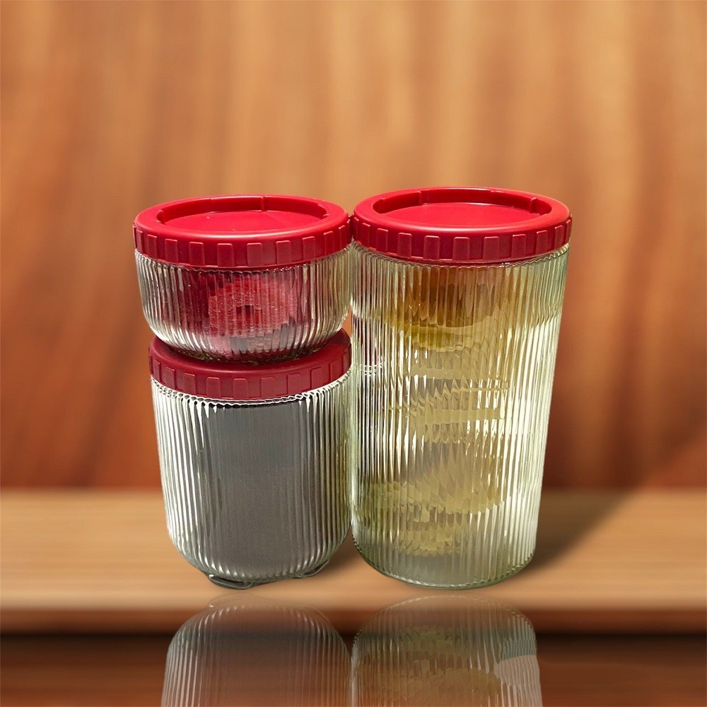 Conj.3 Potes de Vidro empilhaveis C/Tampa Vermelho RAY Wincy | Shopee ...
