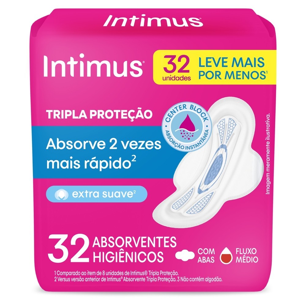 Absorvente Intimus® Tripla Proteção Suave C/Abas 32 Un | Shopee Brasil