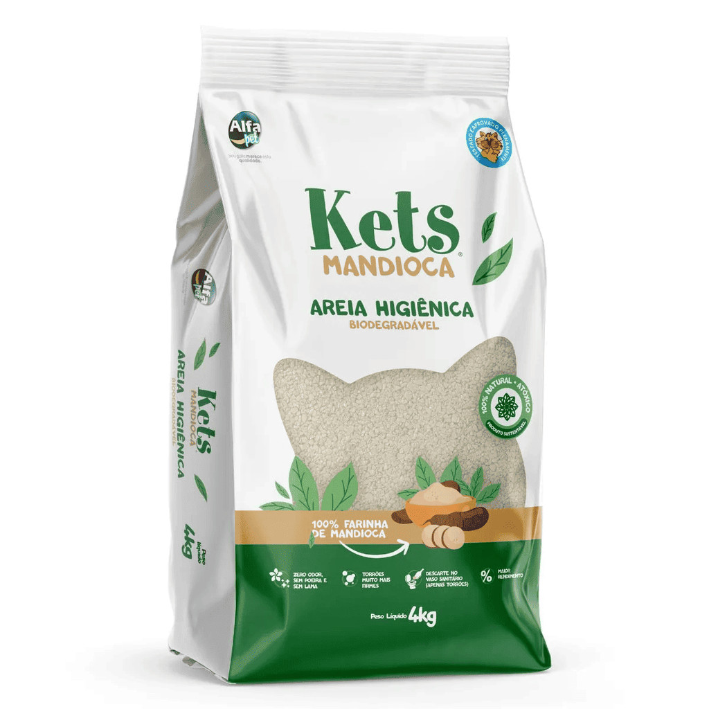 Granulado Areia Higiênica para Gato Kets Biodegradável Mandioca 4Kg ...